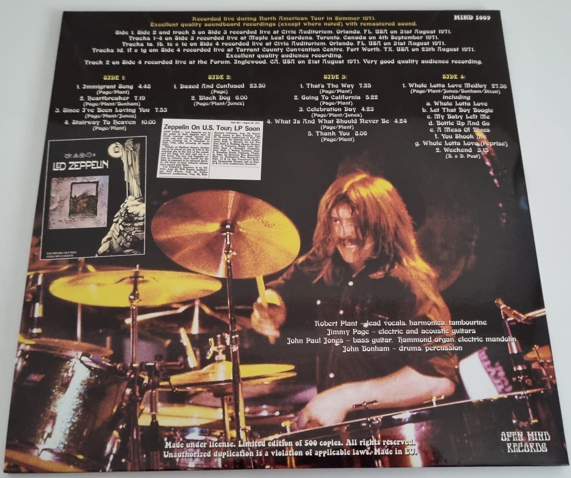 Led Zeppelin – North American Tour – LP Record Vinyl Album - Rock Vinyl ...